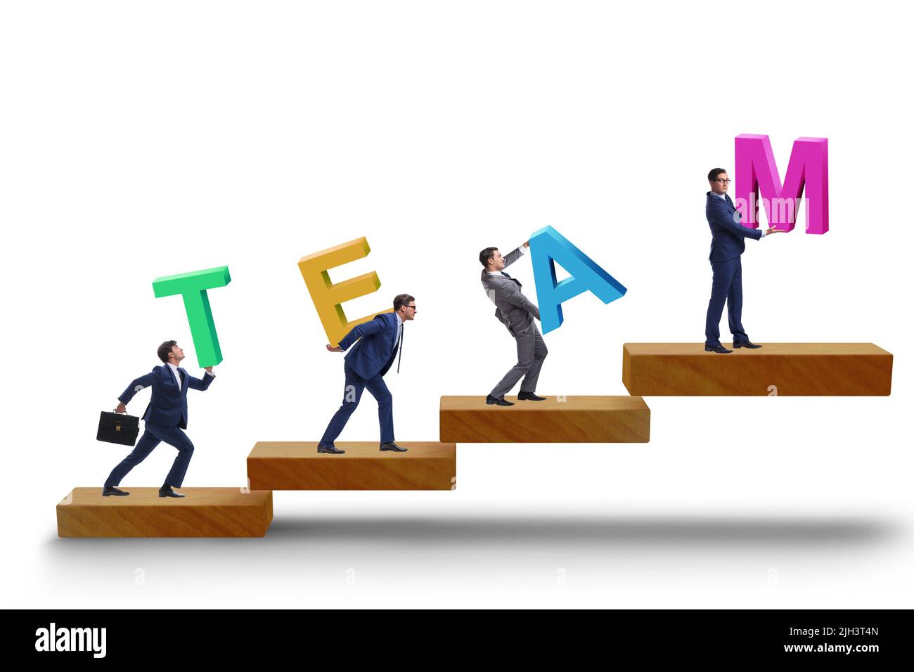 Teamwork concept with the people carrying team letters Stock Photo - Alamy