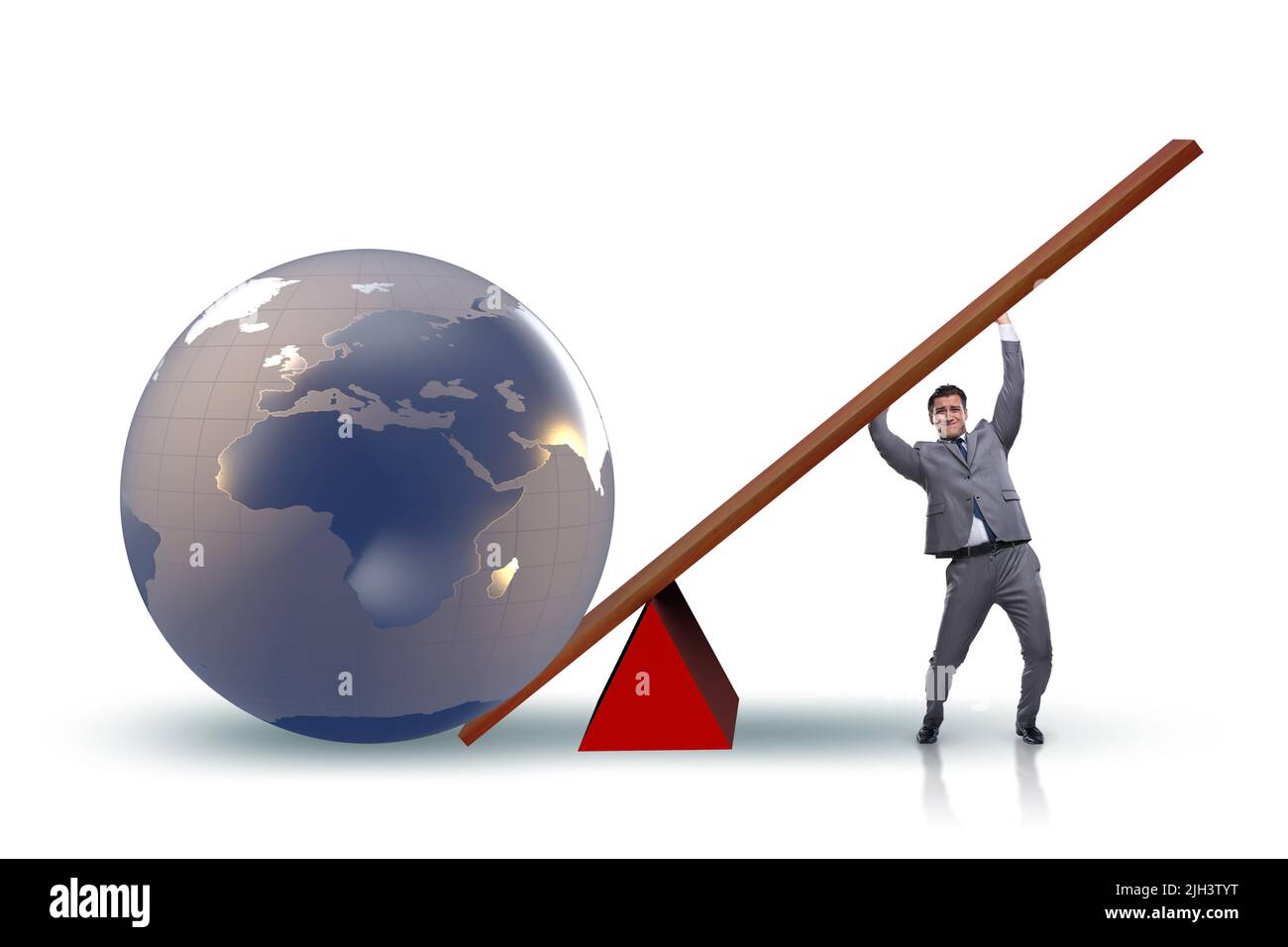 Businessman lifting the earth in the challenge concept Stock Photo - Alamy