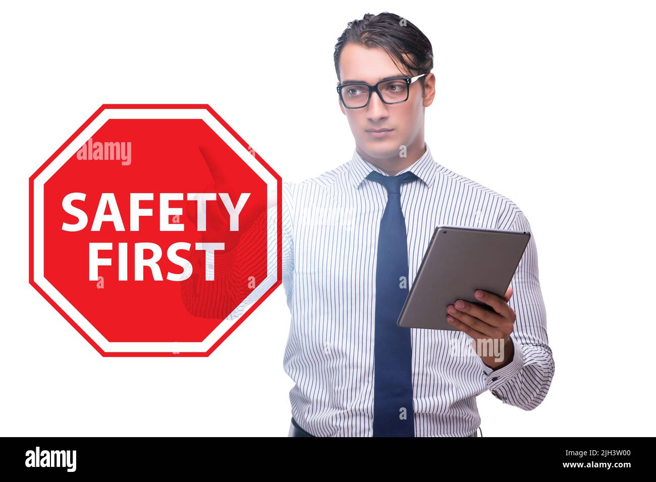 Safety first concept with the businessman Stock Photo - Alamy