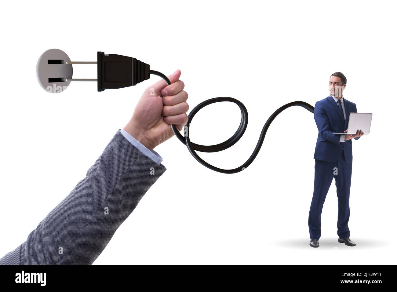 Businessman being powered by the electric power Stock Photo - Alamy