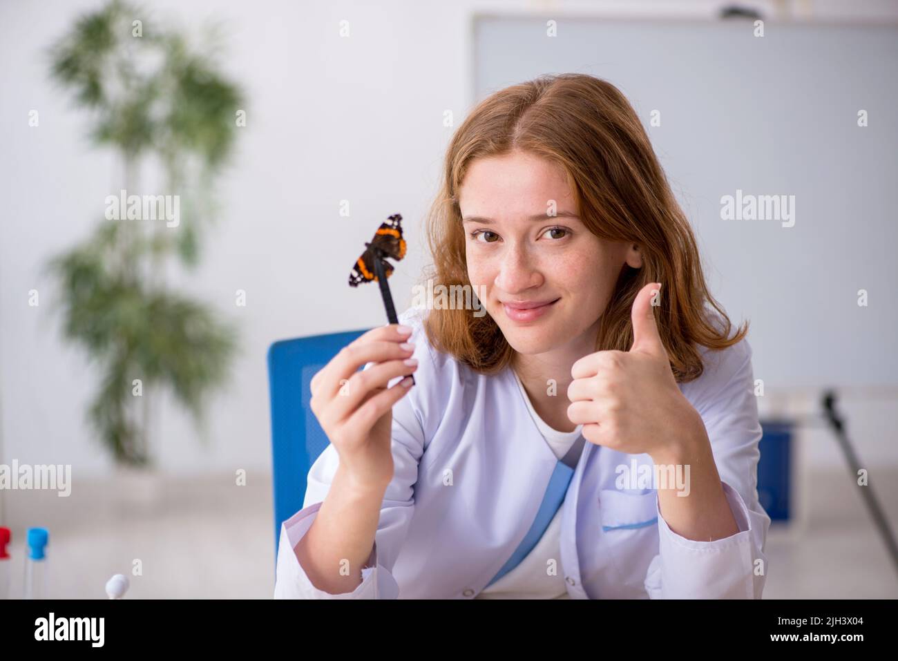 Young girl entomologist working at the lab Stock Photo - Alamy