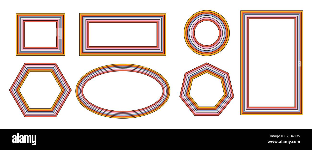 set of rainbow frames in 1970s hippie style. patterns retro vintage 70s ...