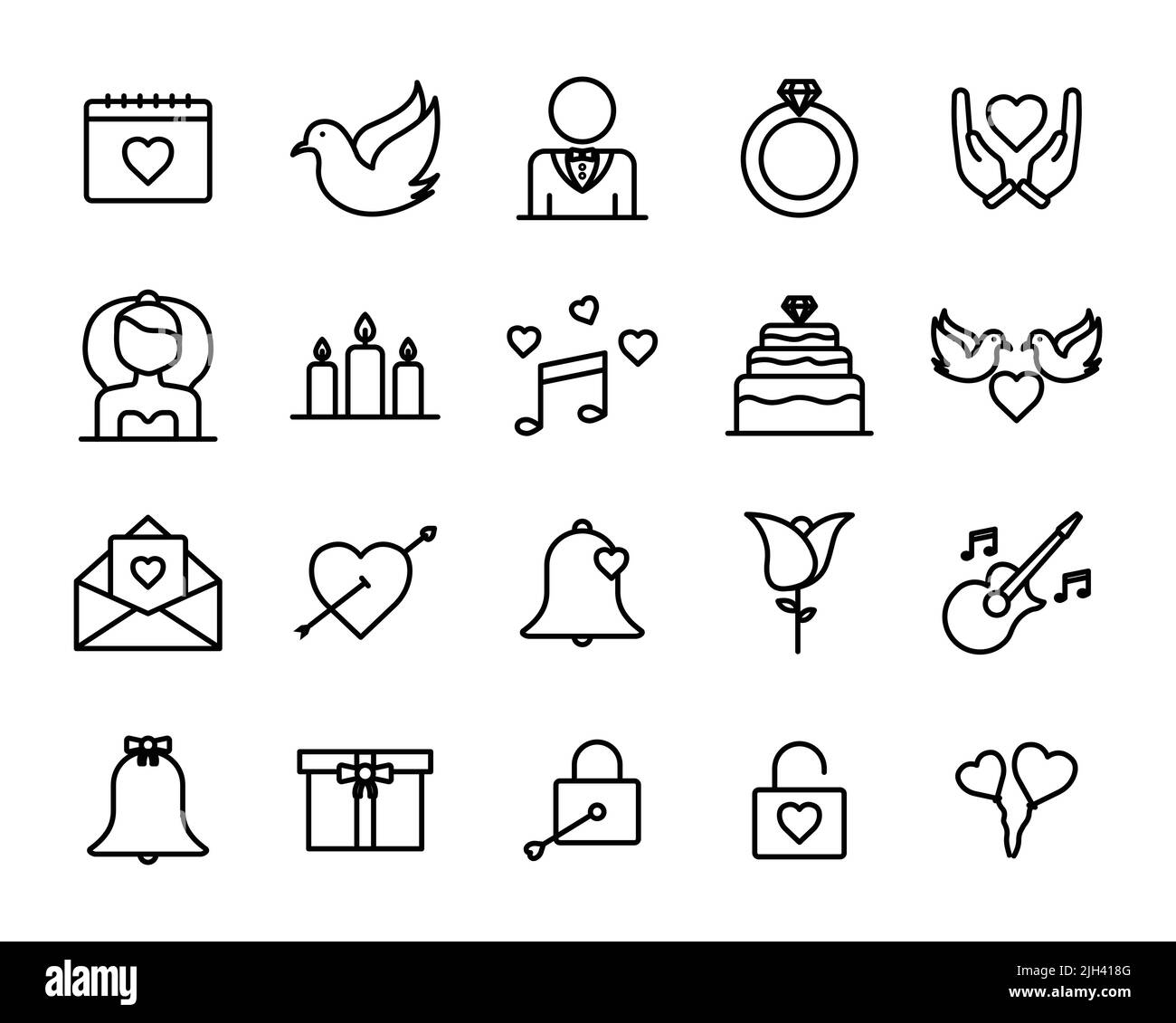 Set of icons related to wedding, party. line icon style. Simple design ...