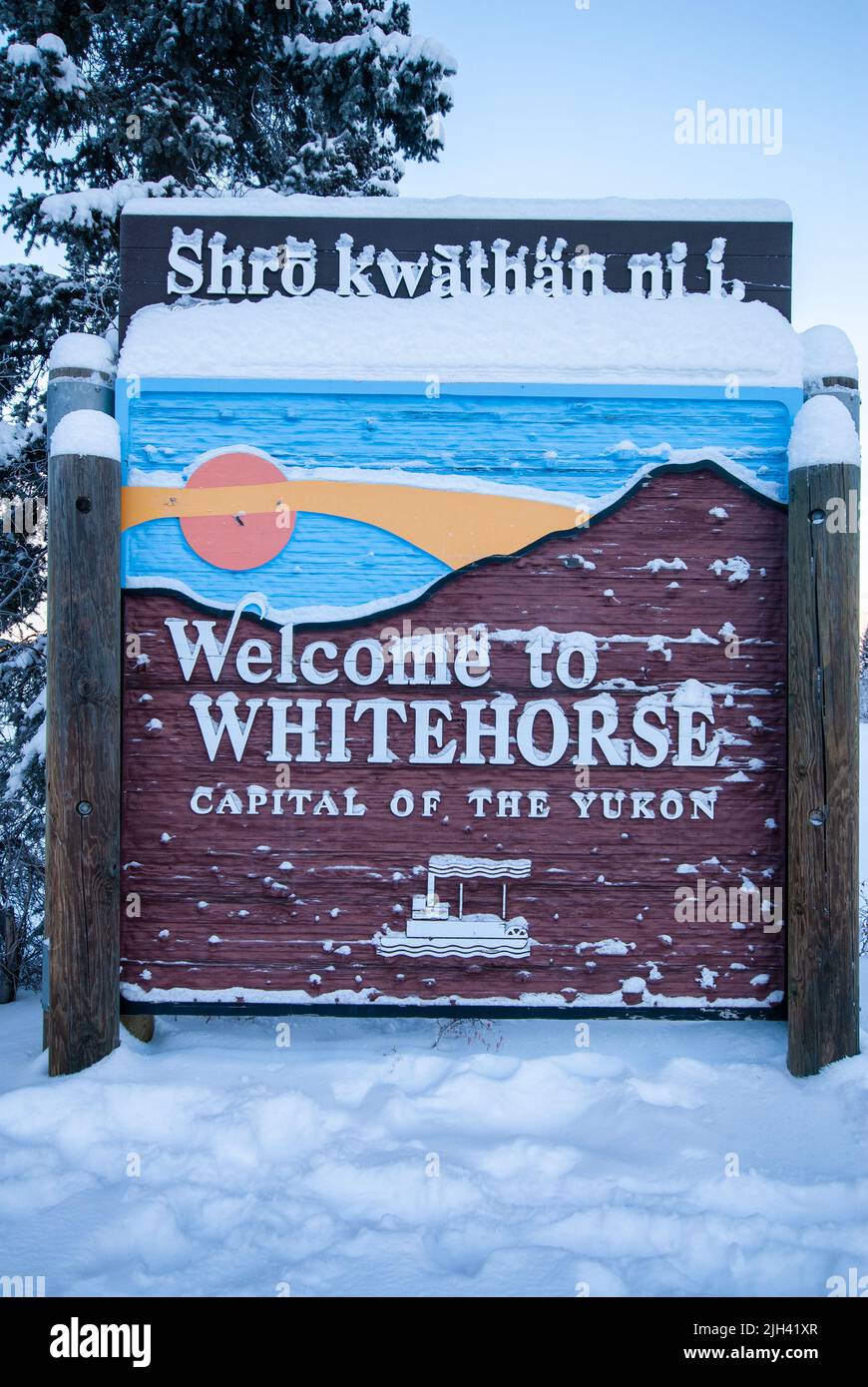 Welcome To Whitehorse sign, Whitehorse, Yukon, Canada Stock Photo - Alamy
