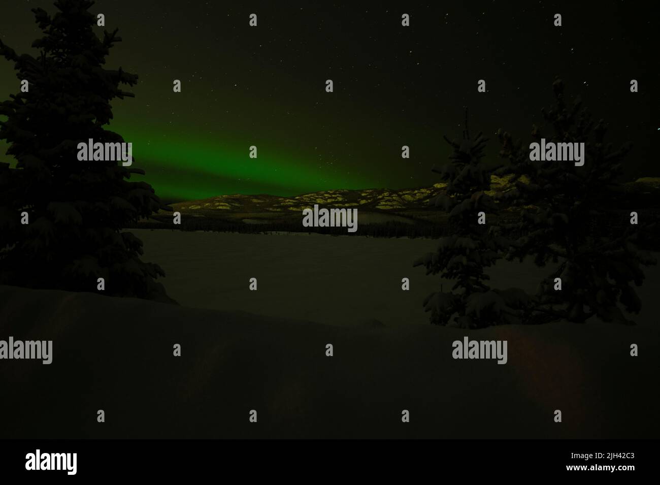 Aurora Borealis, Schwatka Lake, Whitehorse, Yukon, Canada Stock Photo ...