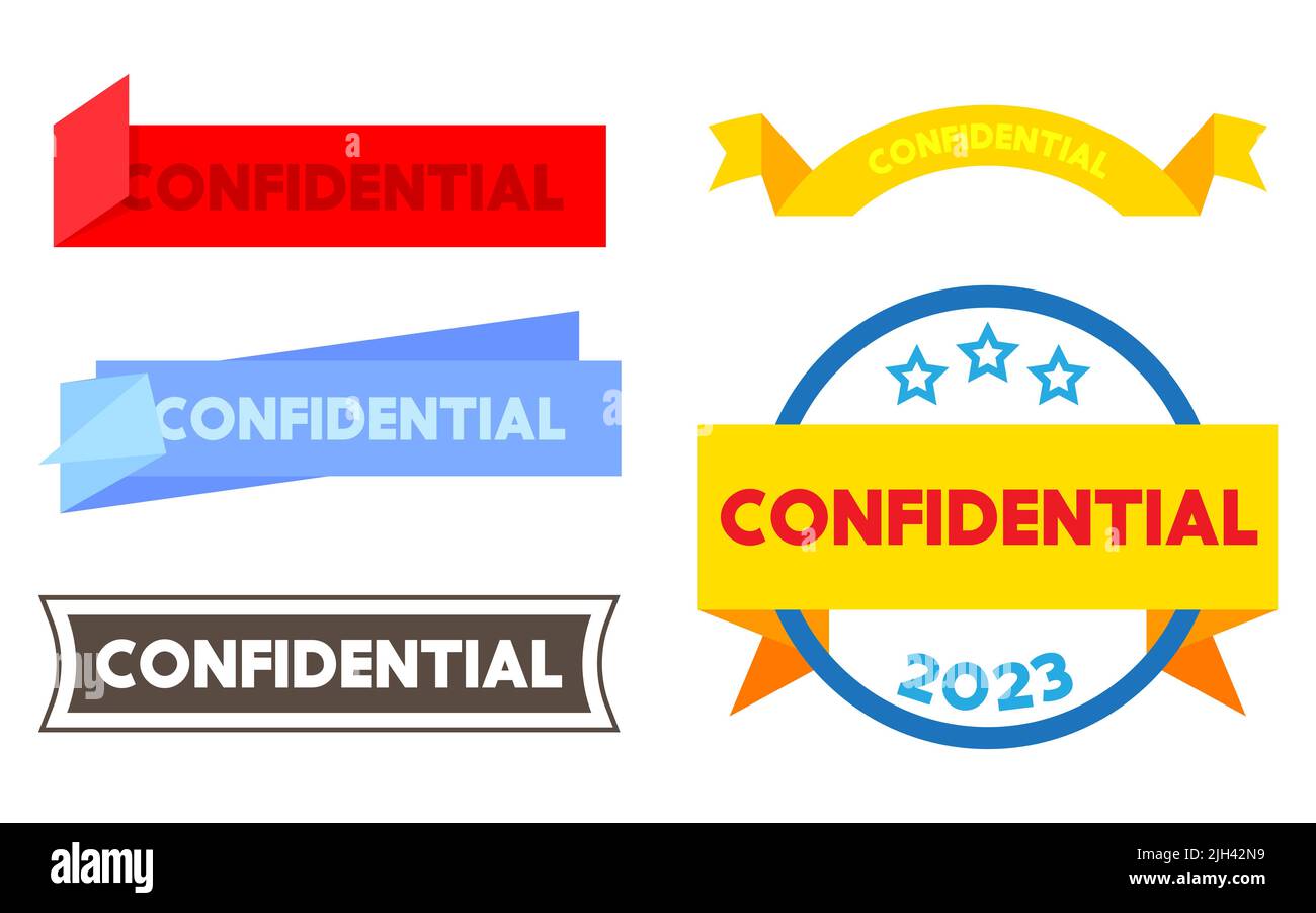 Set of ribbon with Confidential text. Banner template. Label sticker ...
