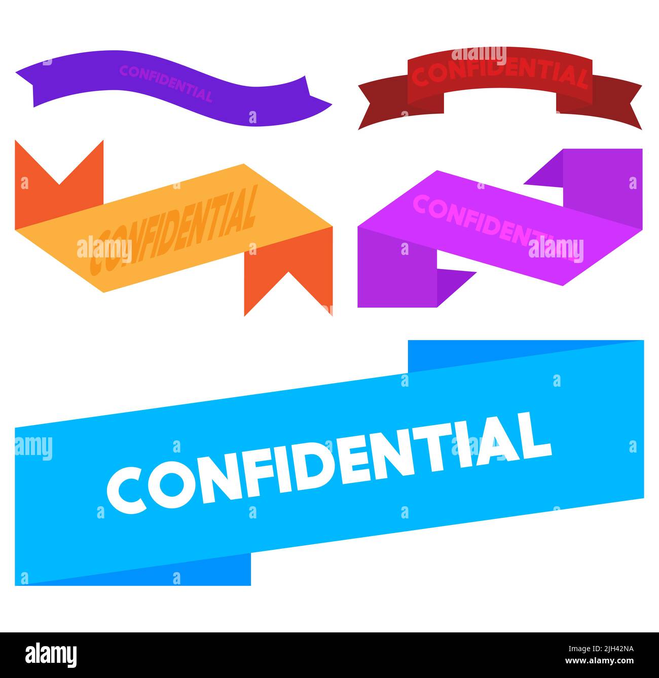 Set of ribbon with Confidential text. Banner template. Label sticker ...