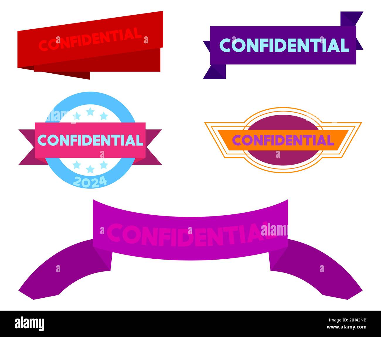 Set of ribbon with Confidential text. Banner template. Label sticker ...