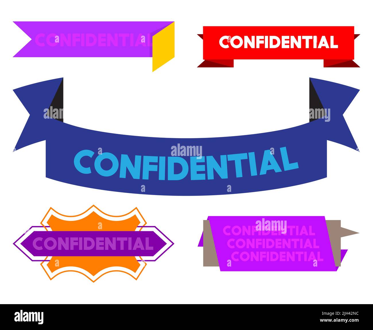 Set of ribbon with Confidential text. Banner template. Label sticker ...