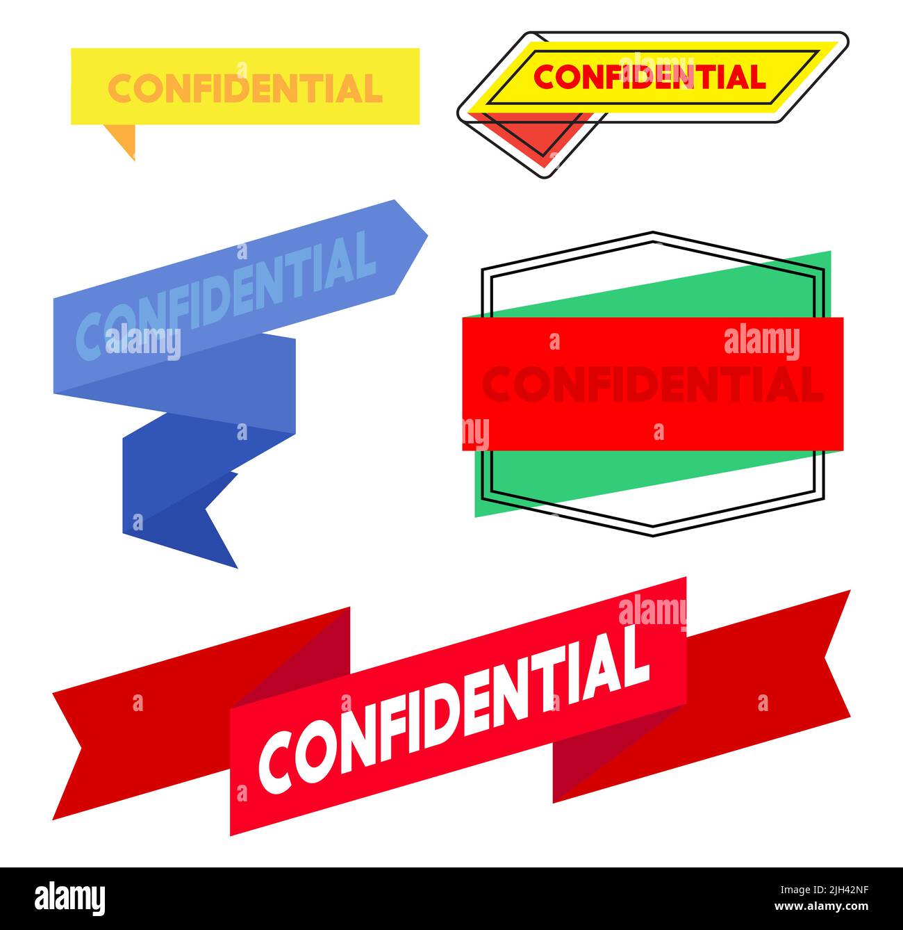 Set of ribbon with Confidential text. Banner template. Label sticker ...