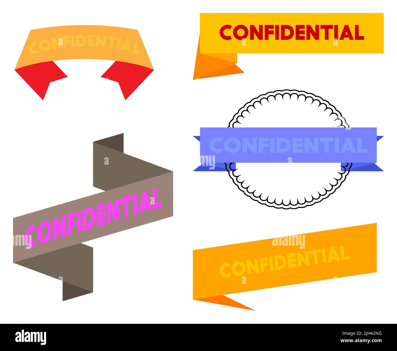 Set of ribbon with Confidential text. Banner template. Label sticker ...