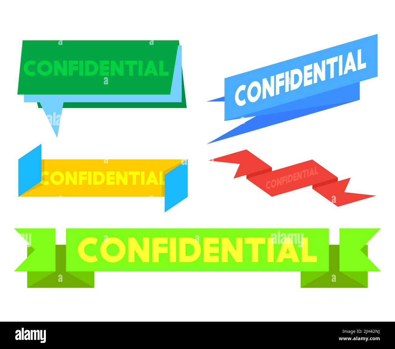 Set of ribbon with Confidential text. Banner template. Label sticker ...