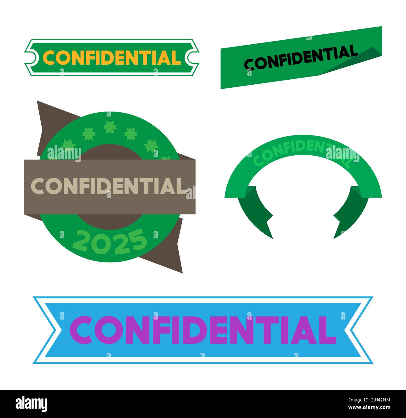 Set of ribbon with Confidential text. Banner template. Label sticker ...