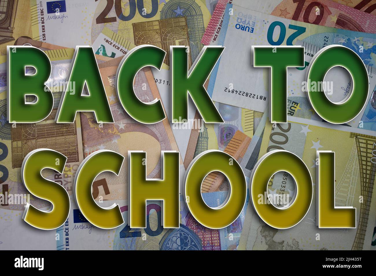 Back to School word with money. Paper currency background with ...