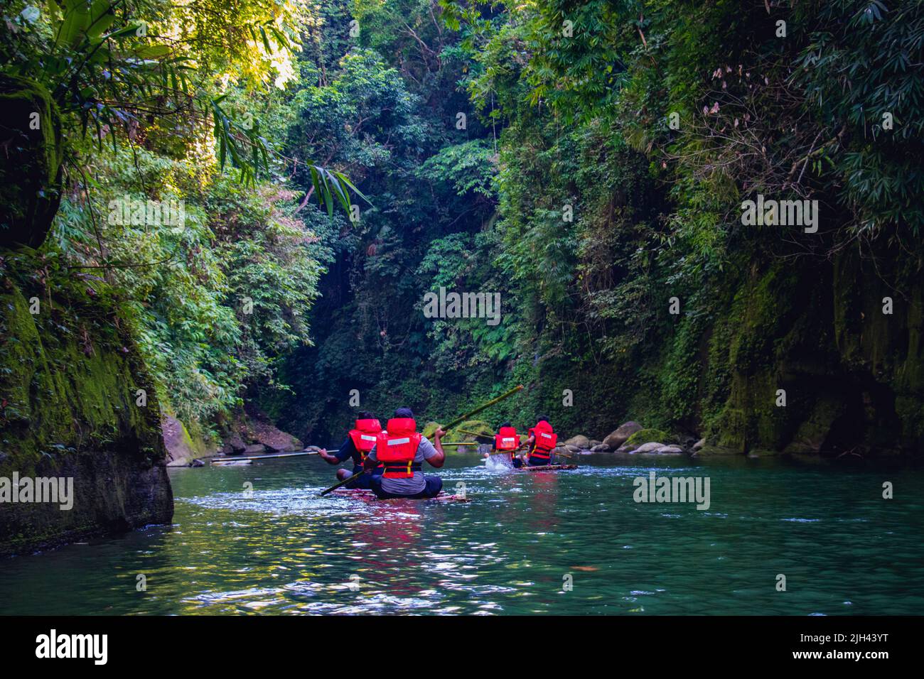 Landscape of the Debotakhum trail, Bandarban people in boats Stock ...