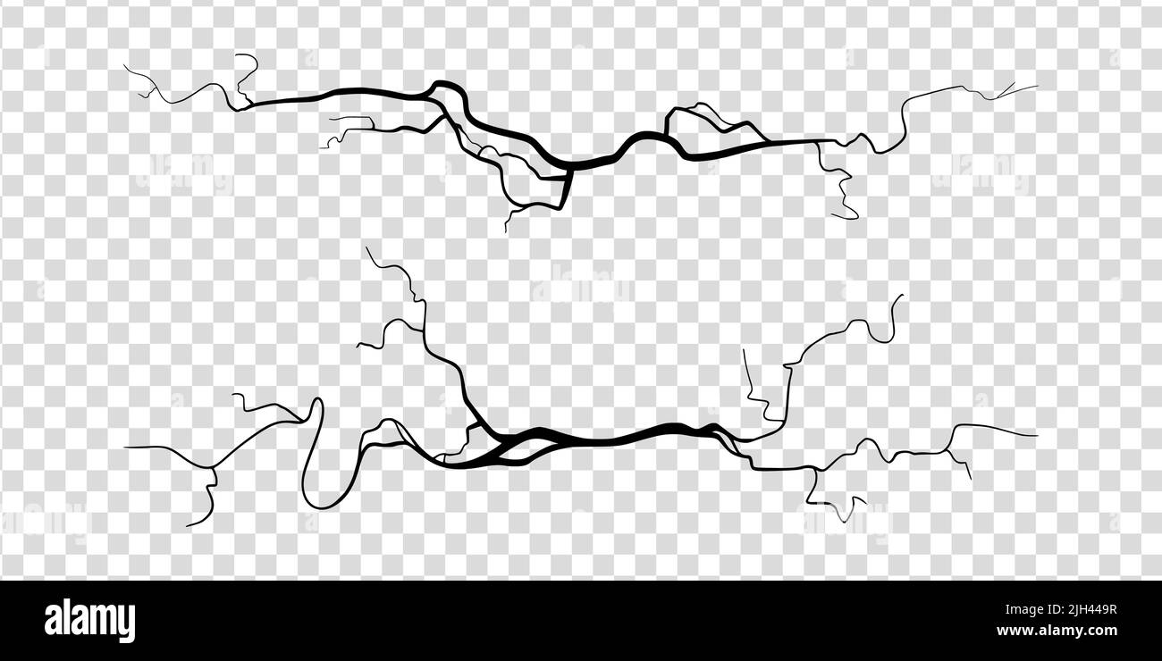 Crack on concrete or ground due to aging or drought. Set of fissures ...