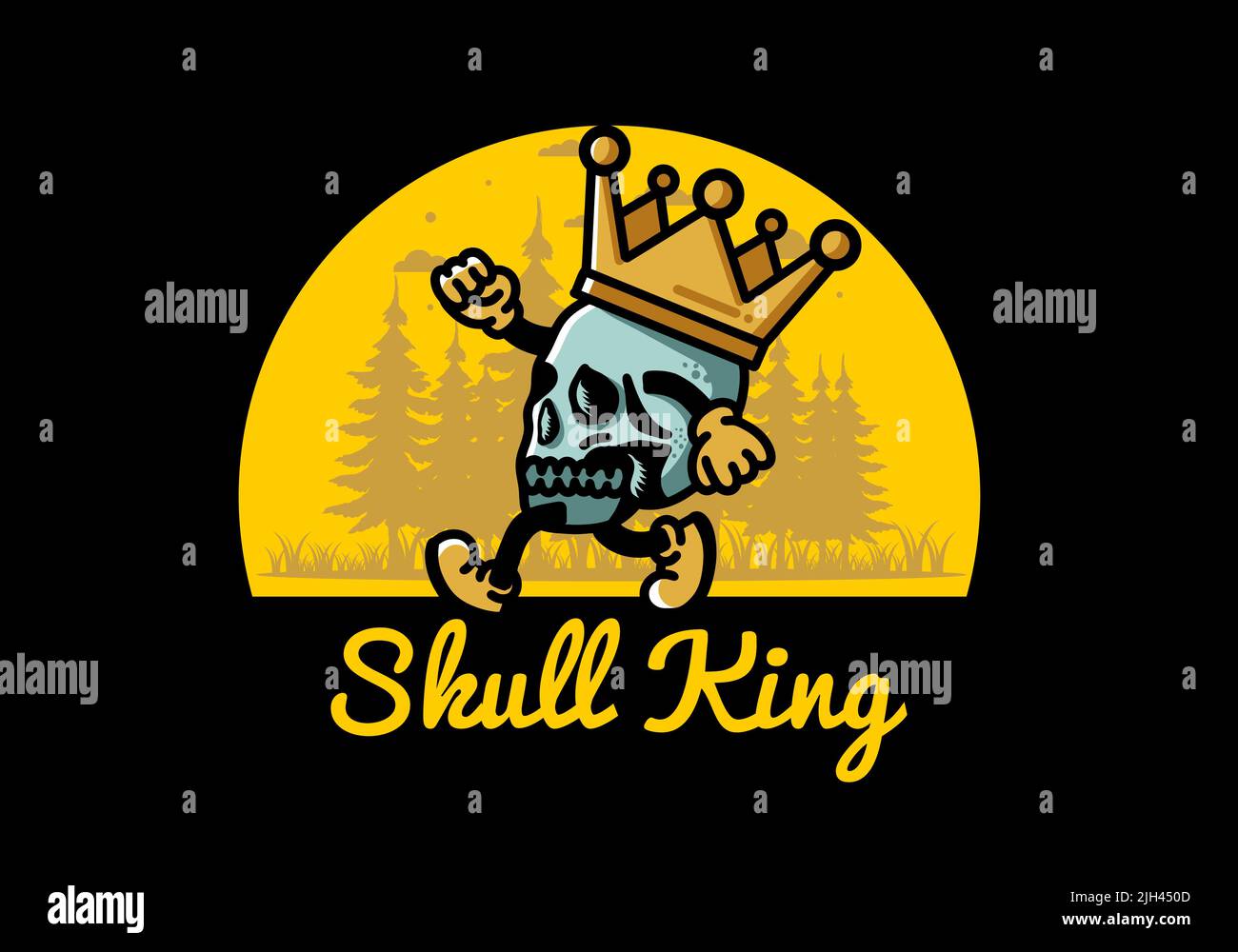 Illustration design of a Walking skull wearing a big crown Stock Vector ...