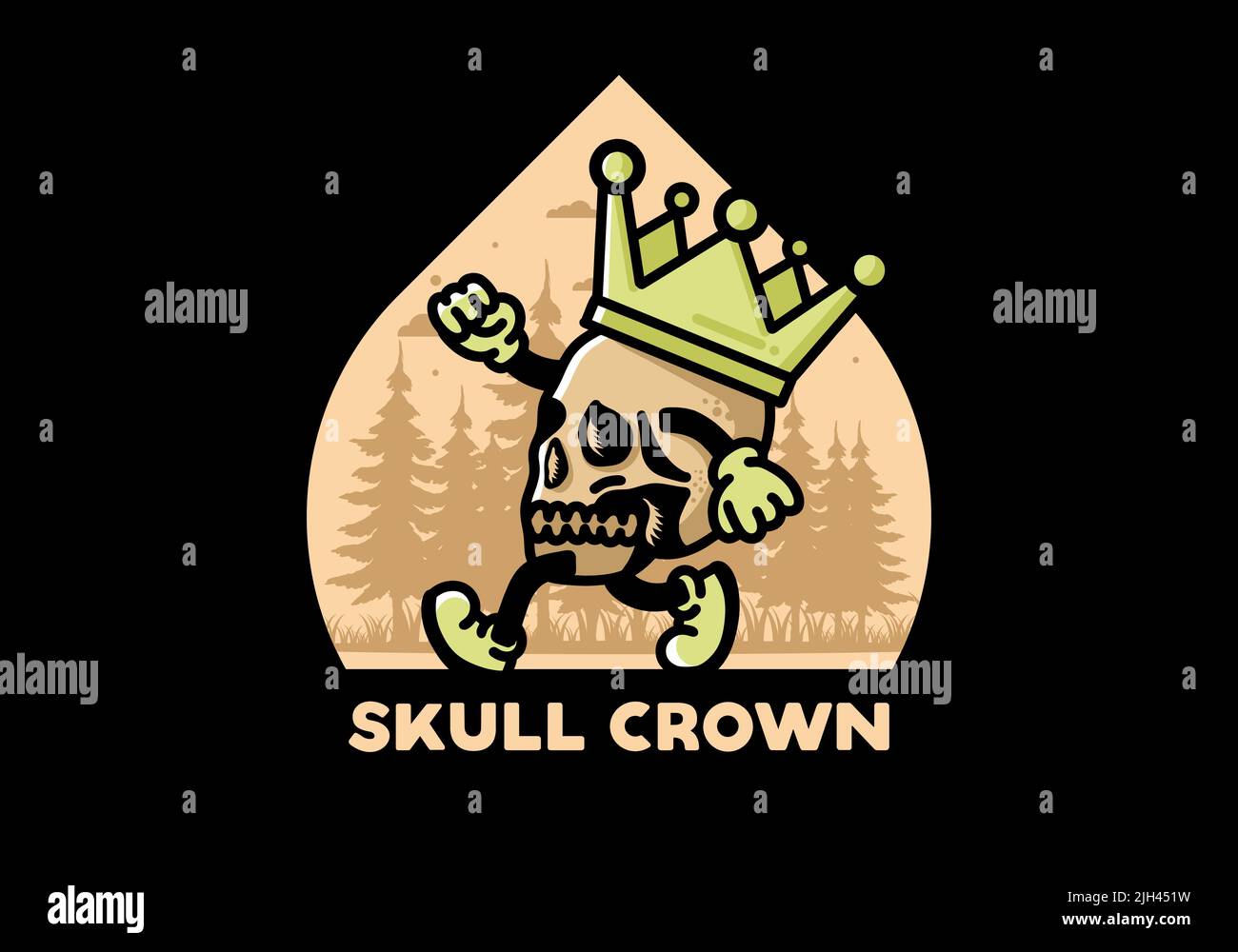 Illustration design of a Walking skull wearing a big crown Stock Vector ...