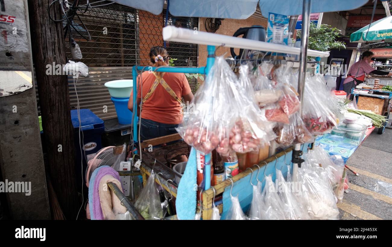Butchered fresh cut meats ready to be cooked by outside street food ...