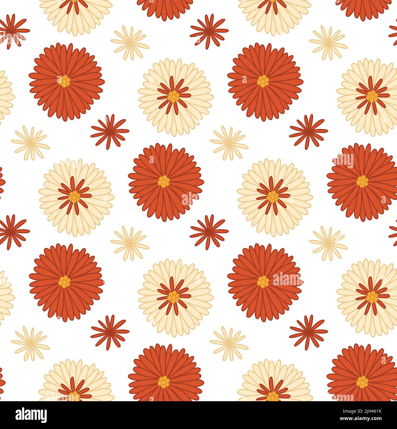 Vector seamless retro pattern with groovy flowers on white background ...