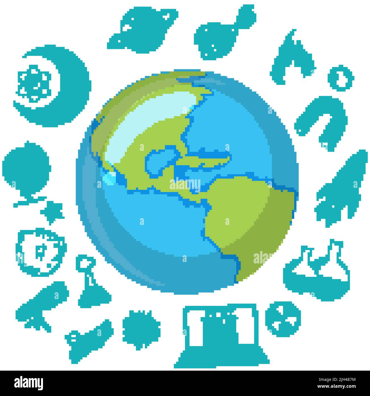 Earth planet around with science objects illustration Stock Vector ...