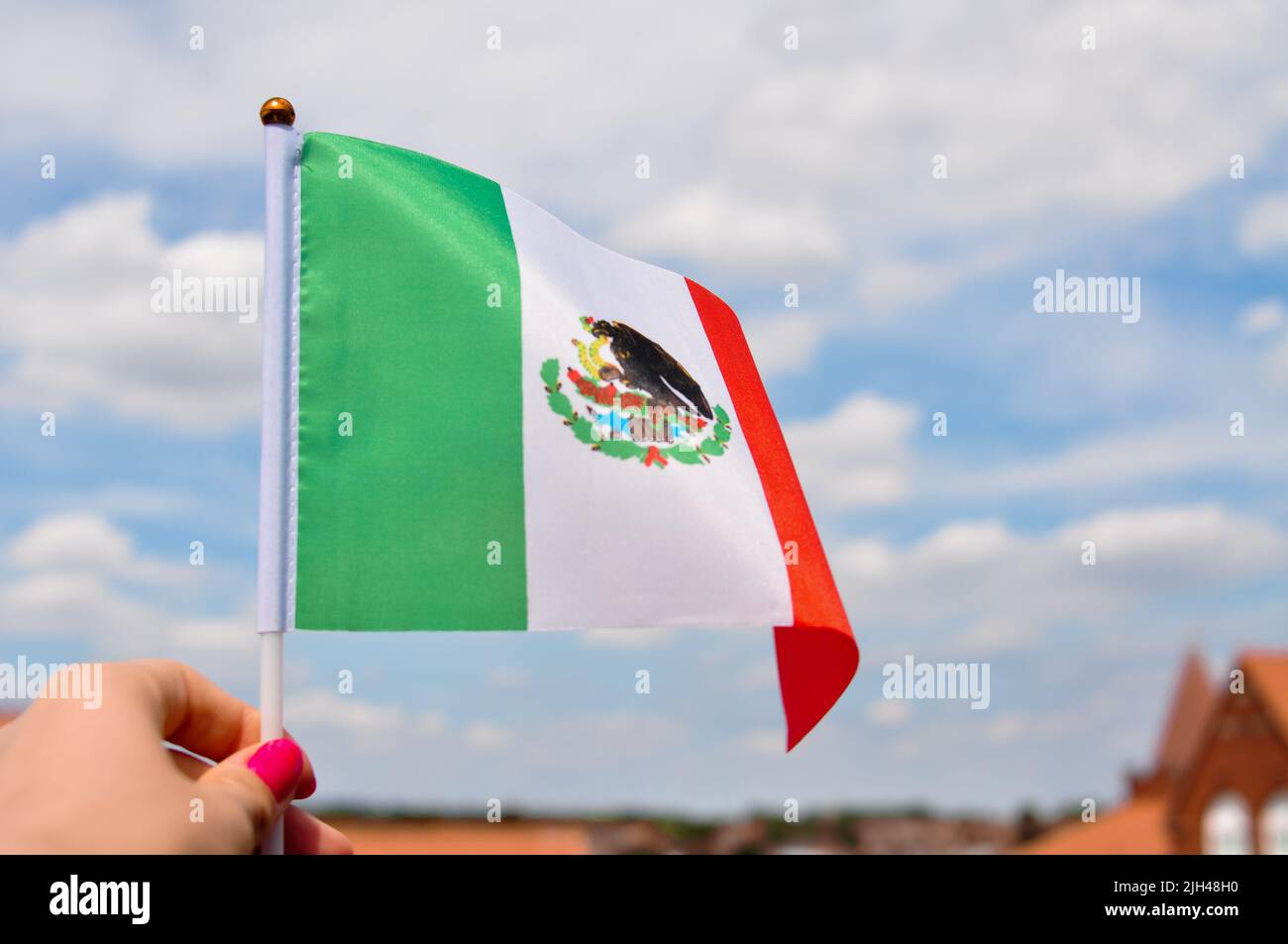 national green white and red flag of Mexico with eagle close up Stock ...