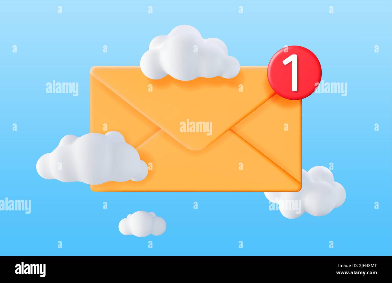 3D Mail Envelope in Clouds with Notification Stock Vector Image & Art ...