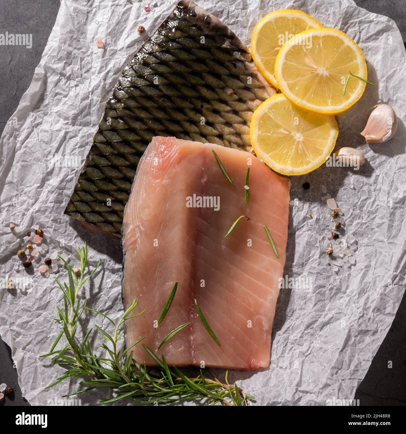 Sliced fillet of fresh carp fish, food ingredients Stock Photo - Alamy