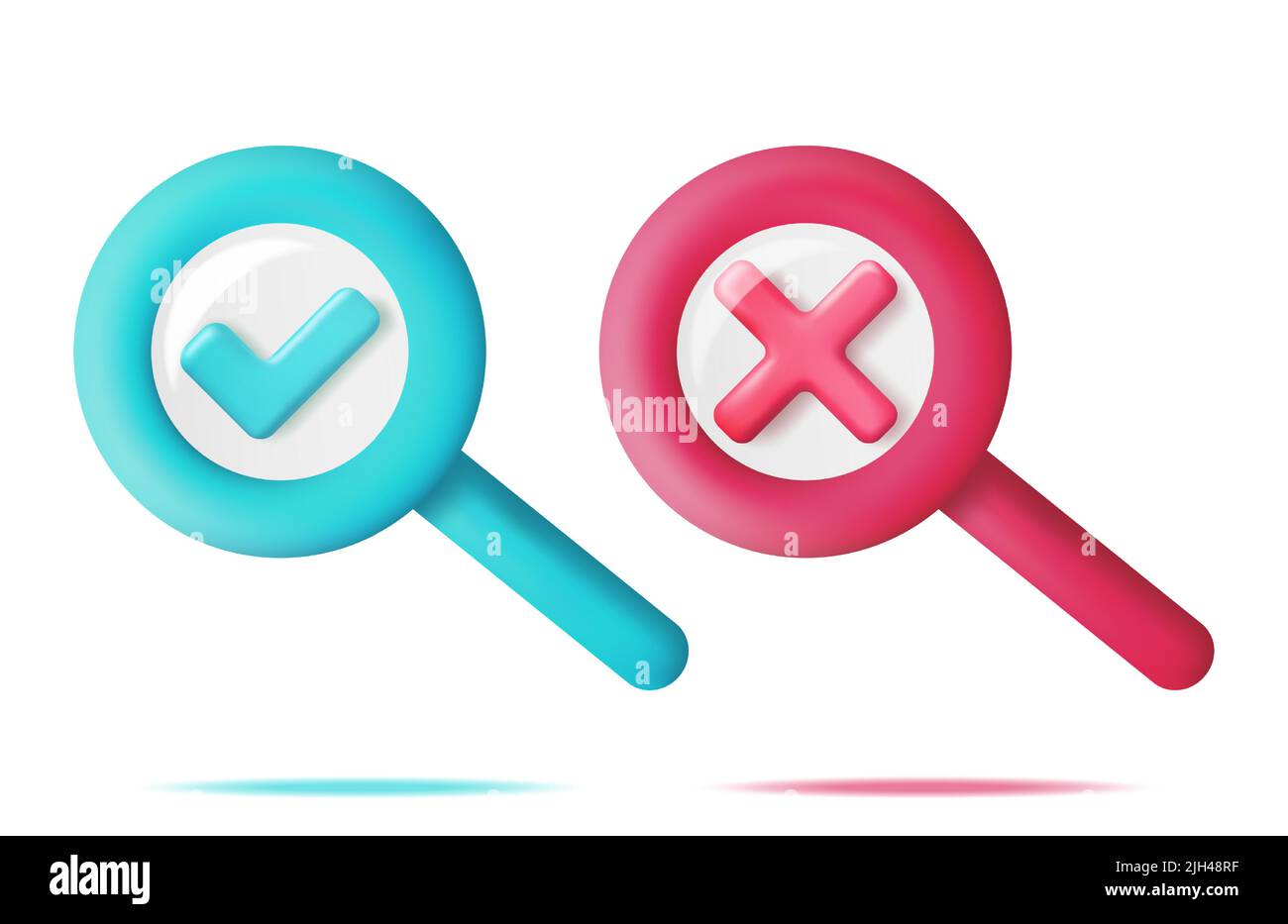 3D Magnifying Glass and Tick and Cross Sign Stock Vector Image & Art ...