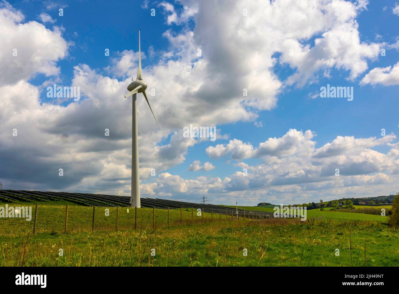 Single Wind Turbine On farmland concept of clean energy production ...