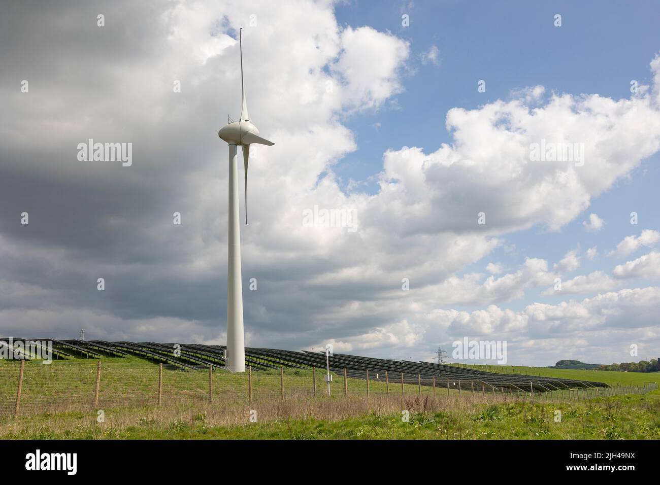 Single Wind Turbine On farmland concept of clean energy production ...
