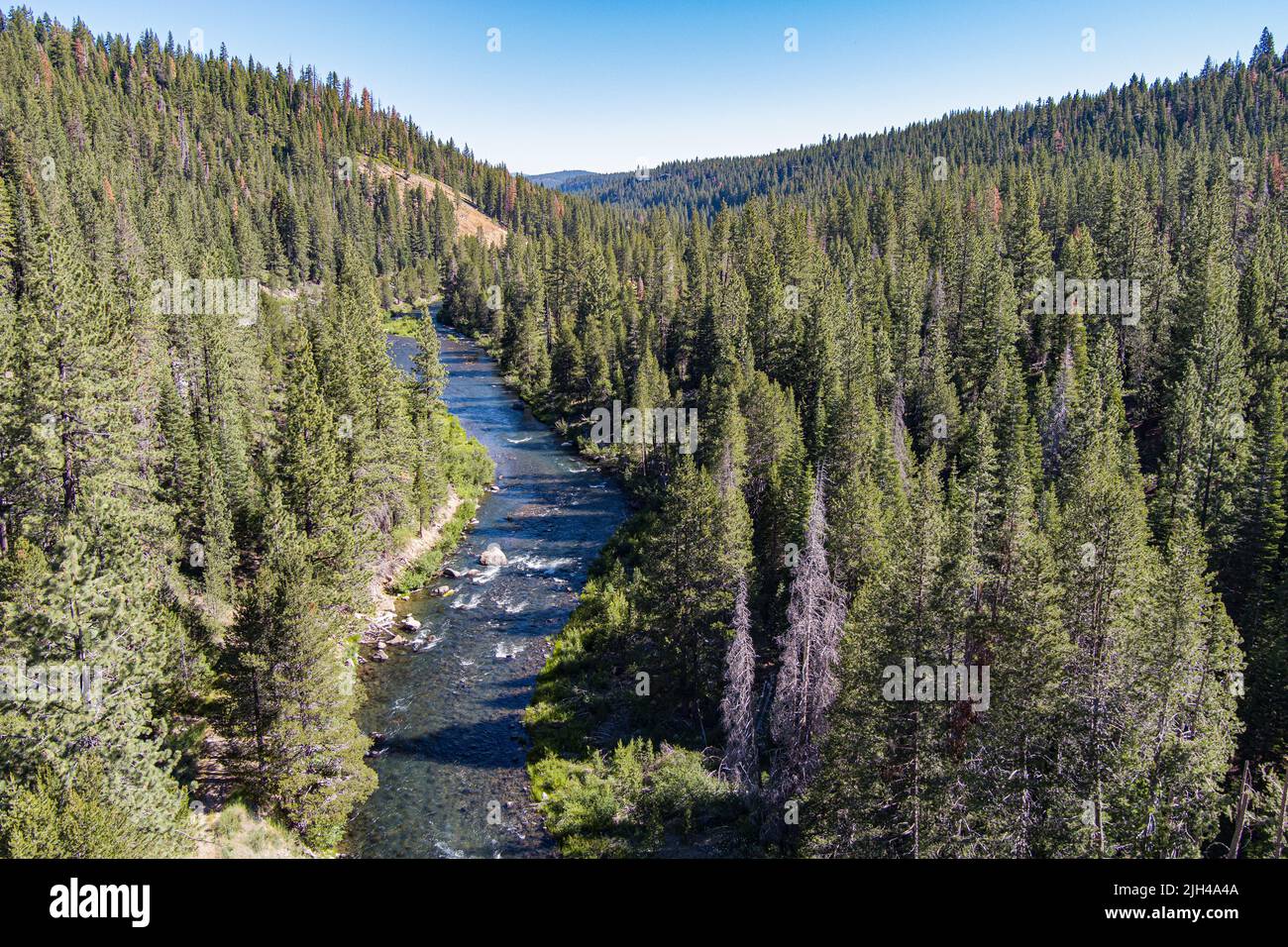 Overhead view of Truckee River in Placer County California Stock Photo ...