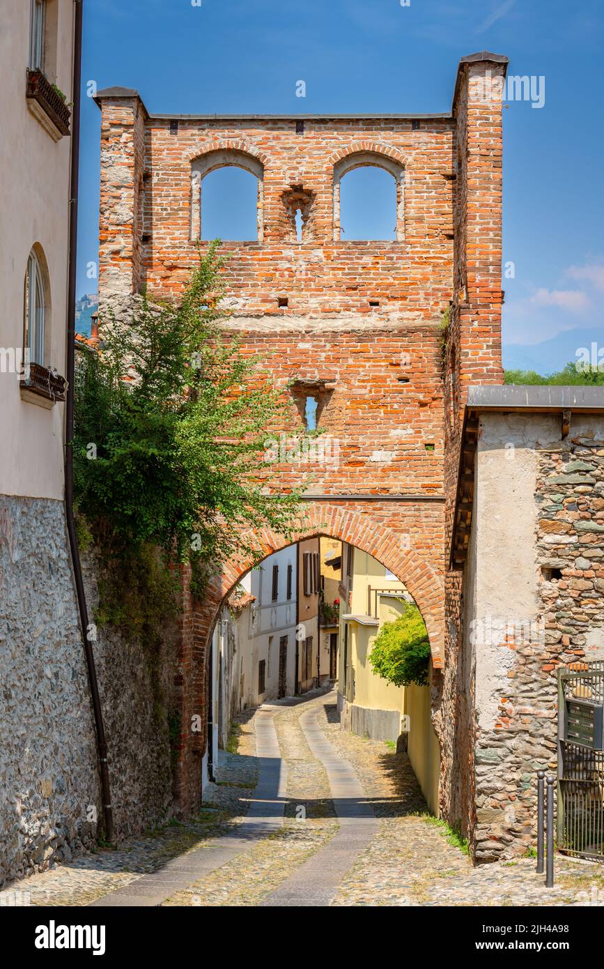 View of historical gate Porta di Santa Maria made of bricks in ...