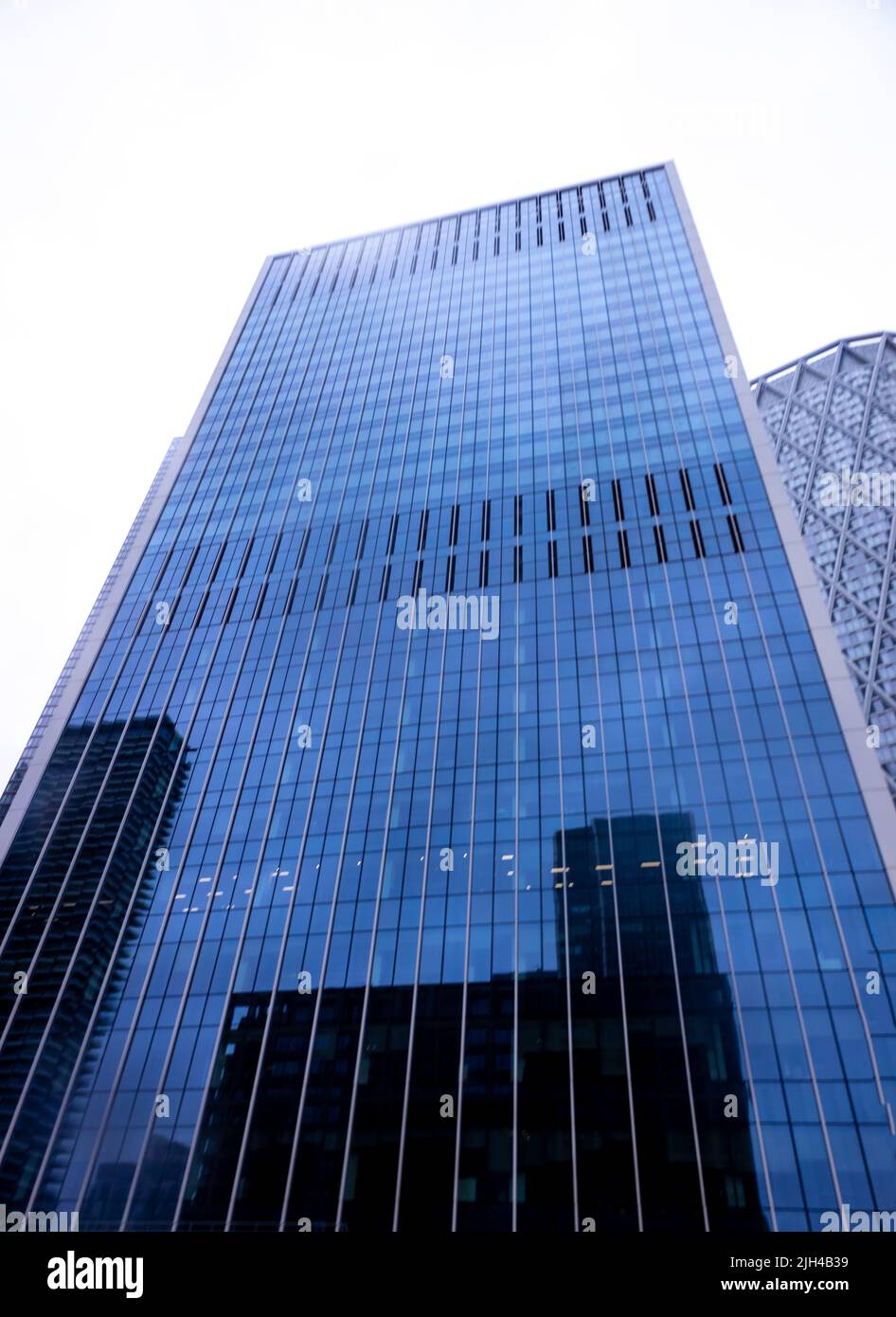 A ground perspective of some high rise buildings in the middle of a ...