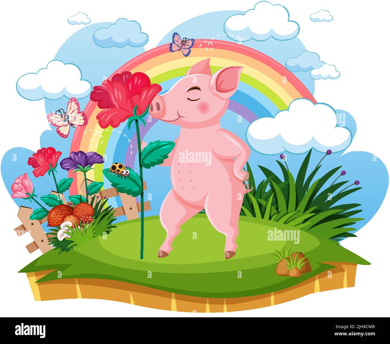 A pig holding a rose in nature illustration Stock Vector Image & Art ...