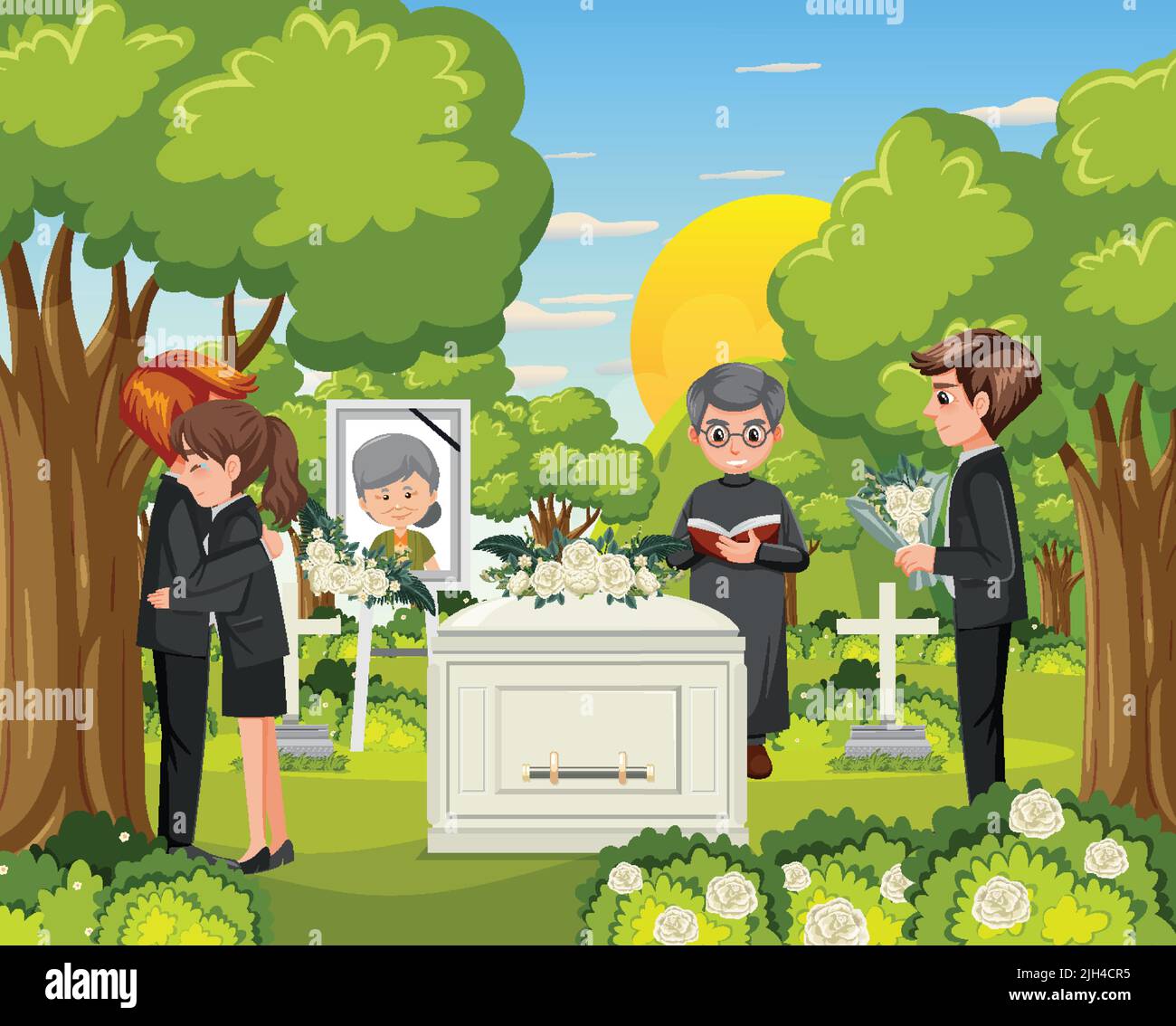 Funeral ceremony in Christian religion illustration Stock Vector Image ...