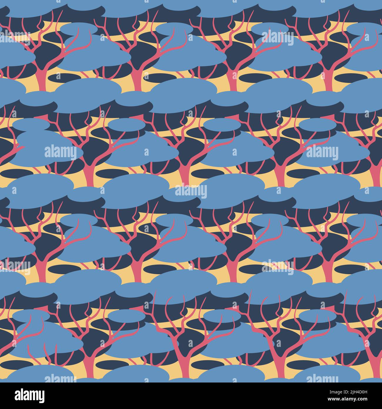 Blue dark color tree seamless pattern cartoon forest background for ...