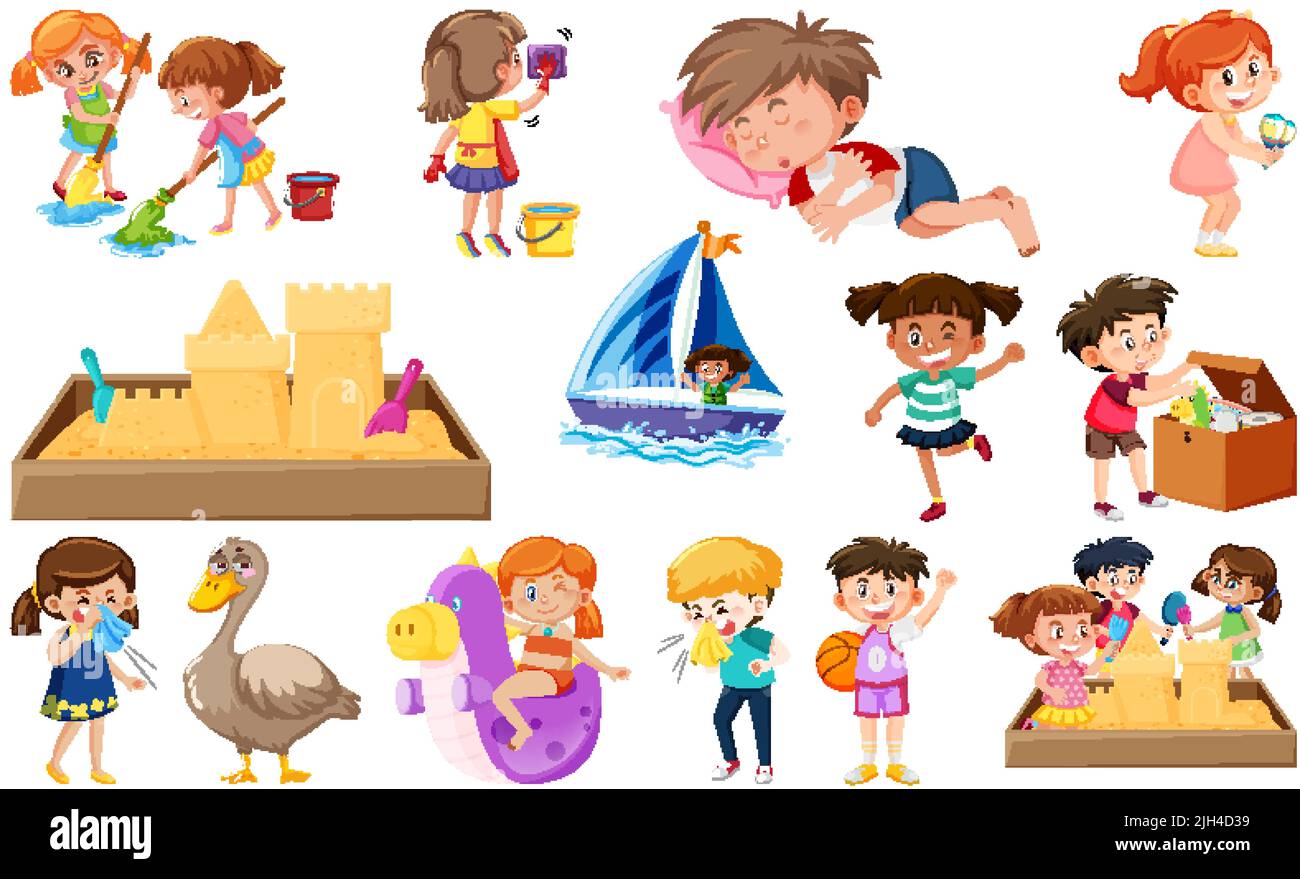Set of different cute kids and objects illustration Stock Vector Image ...
