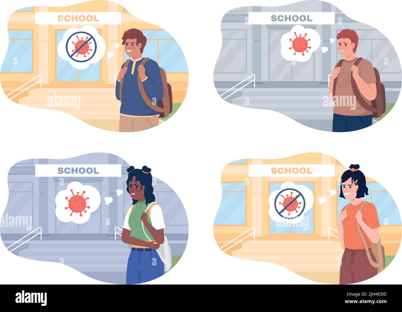 Going back to school after covid 2D vector isolated illustration set ...