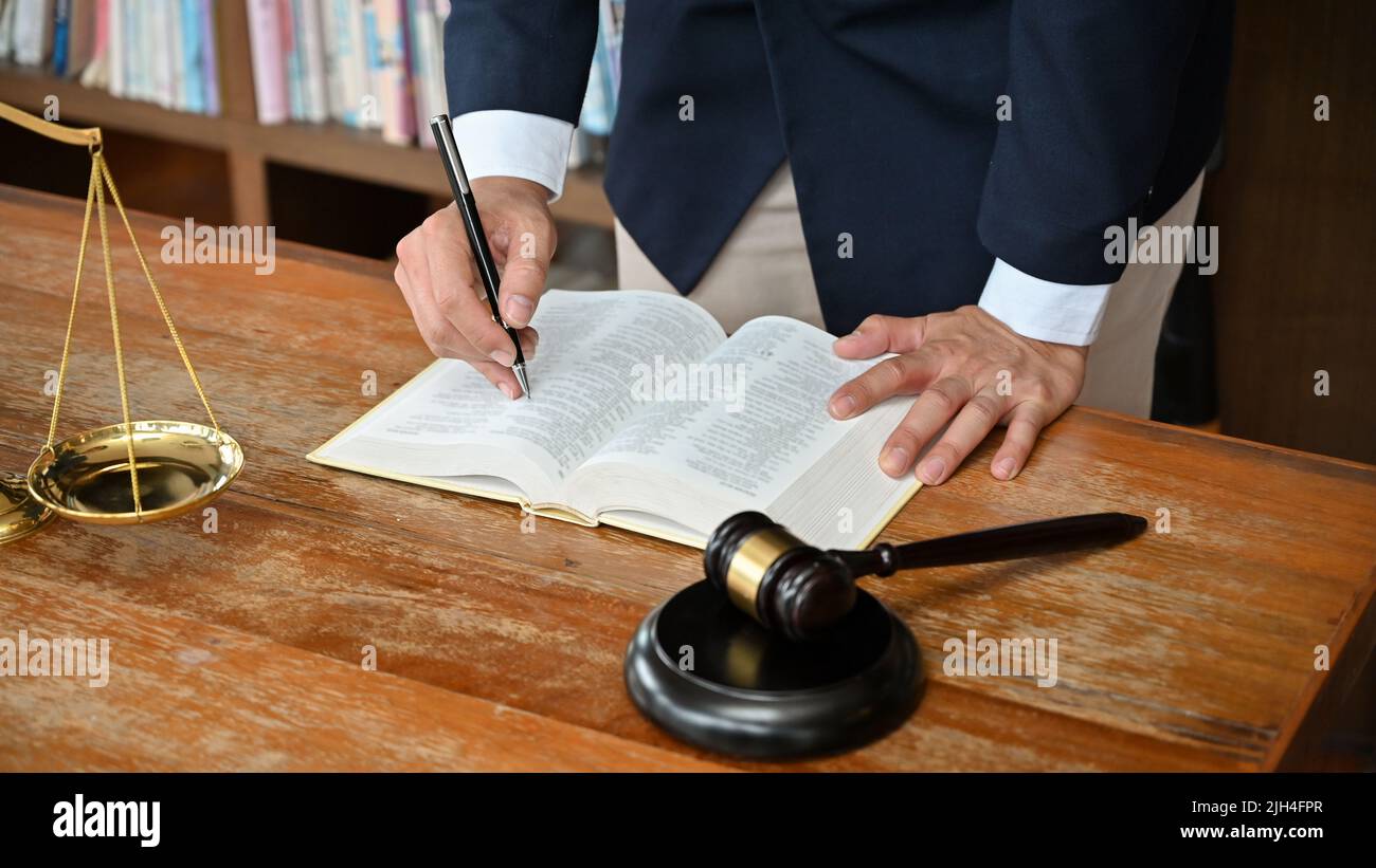 Professional and successful male lawyer in formal suit working at his ...