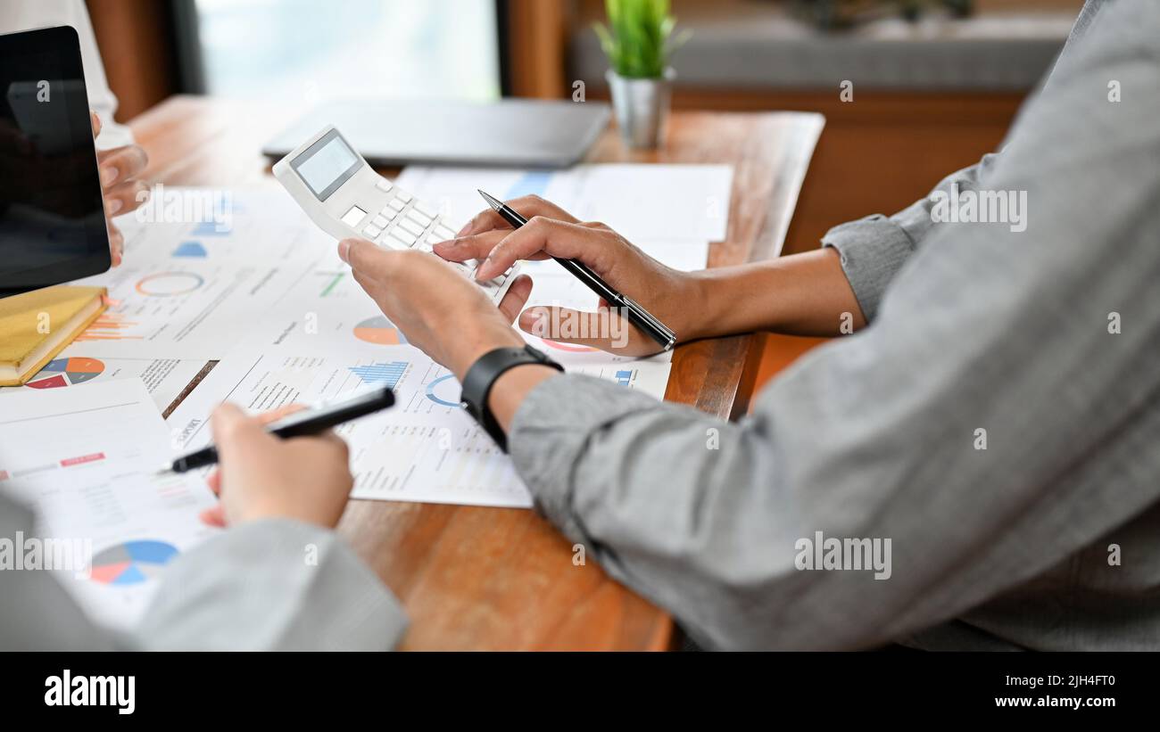 A businessman or male financial consultant having a meeting conference ...