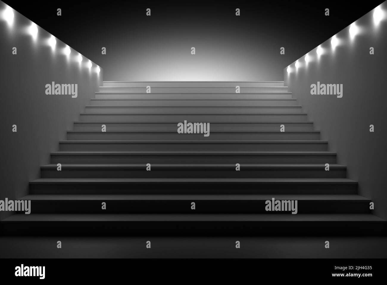 3d illustration. Architecture. Illuminated night staircase leading up ...