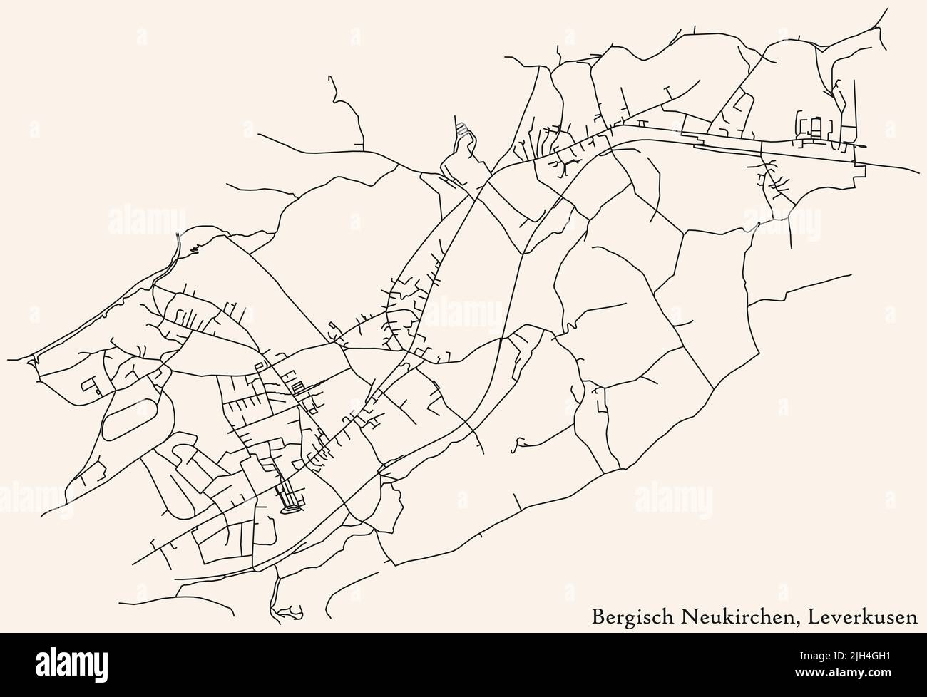 Street roads map of the BERGISCH NEUKIRCHEN DISTRICT, LEVERKUSEN Stock ...