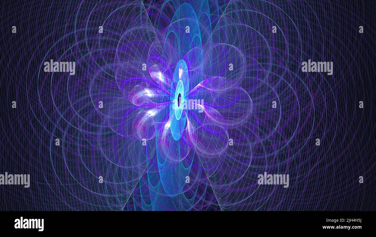 Symmetric blue fractal, purple accent. Wireframe effect. Fantasy ...