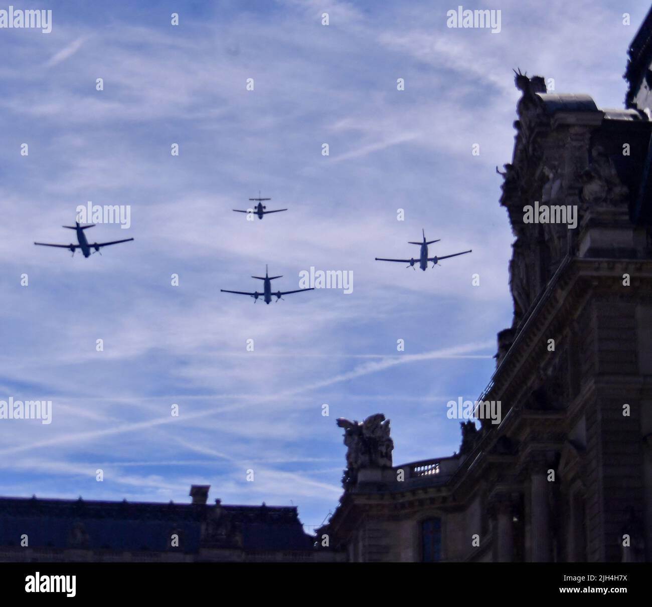 Paris, France. 14th July, 2022. Military planes perform a fly over the ...