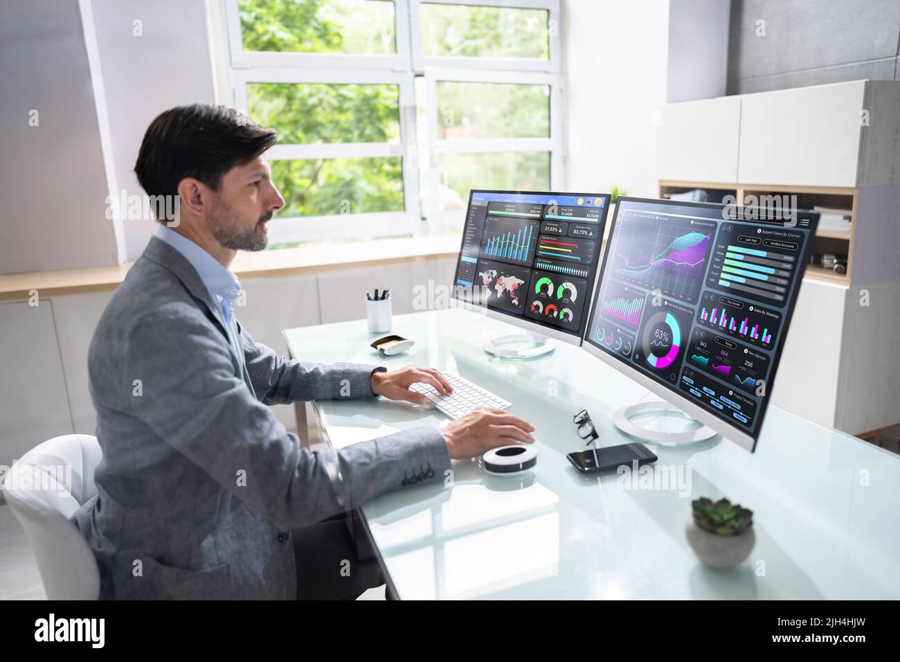 Financial Business Analytics Data Dashboard. Analyst Man Stock Photo ...