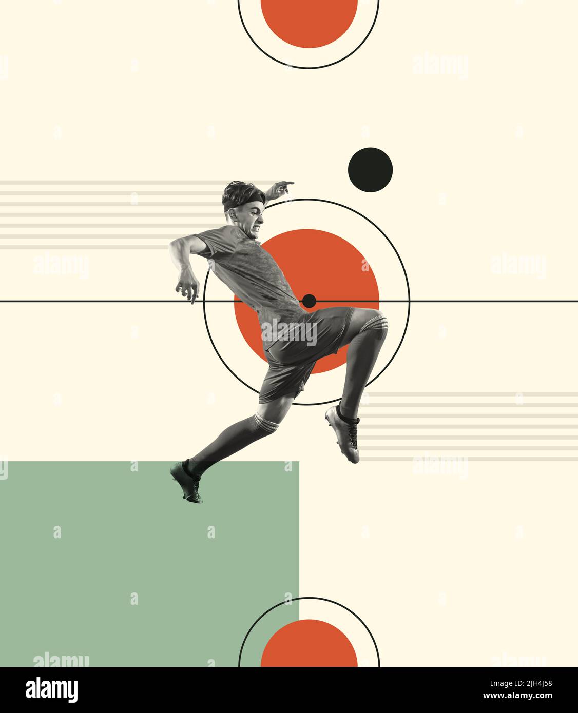 Contemporary art collage. Creative design. Concentrated male sportsman ...