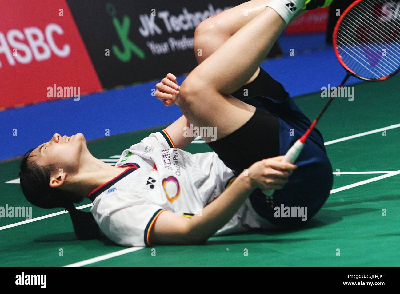 Singapore. 15th July, 2022. Han Yue reacts during the women's singles ...