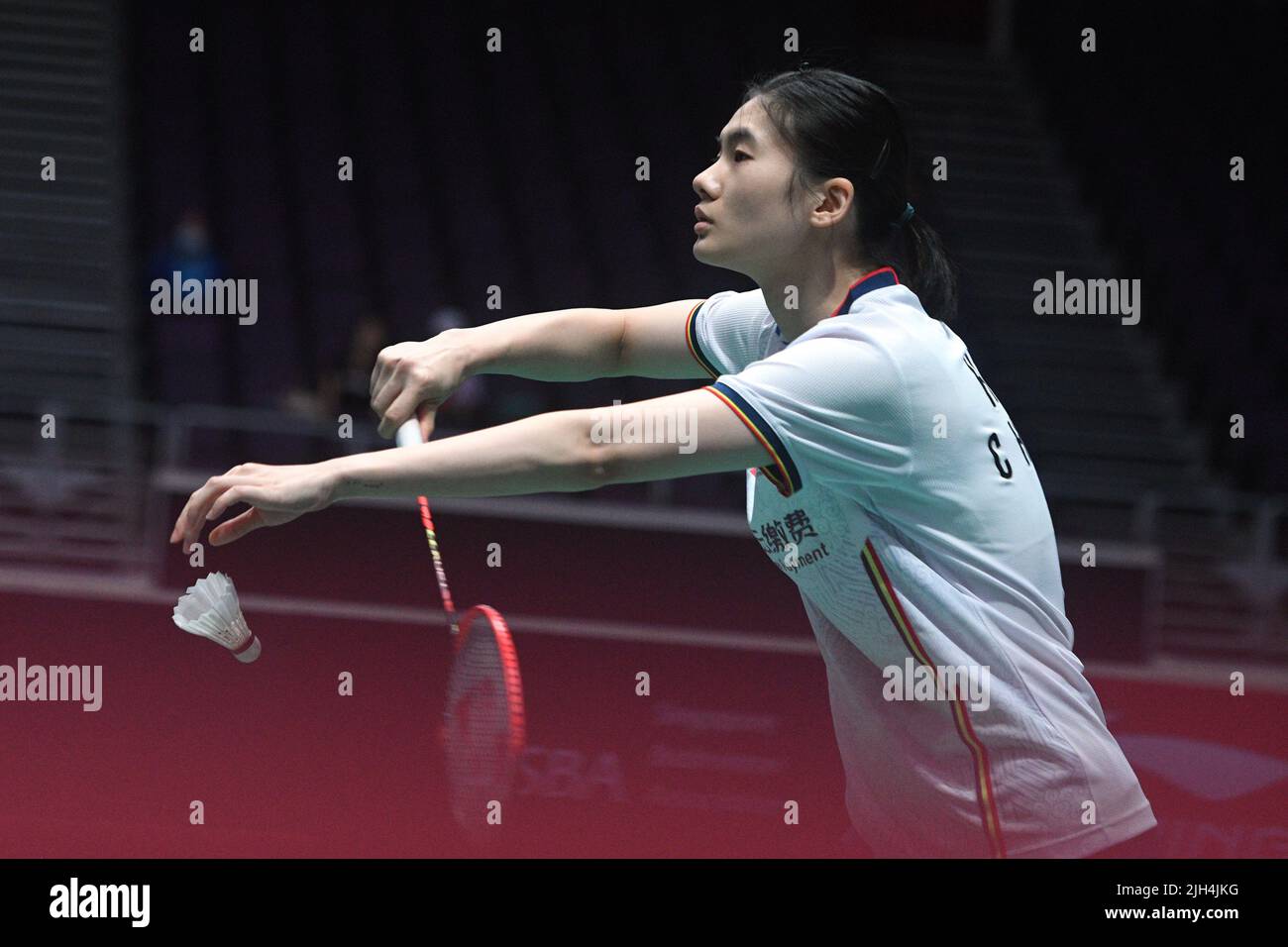 Singapore. 15th July, 2022. Han Yue competes during the women's singles ...