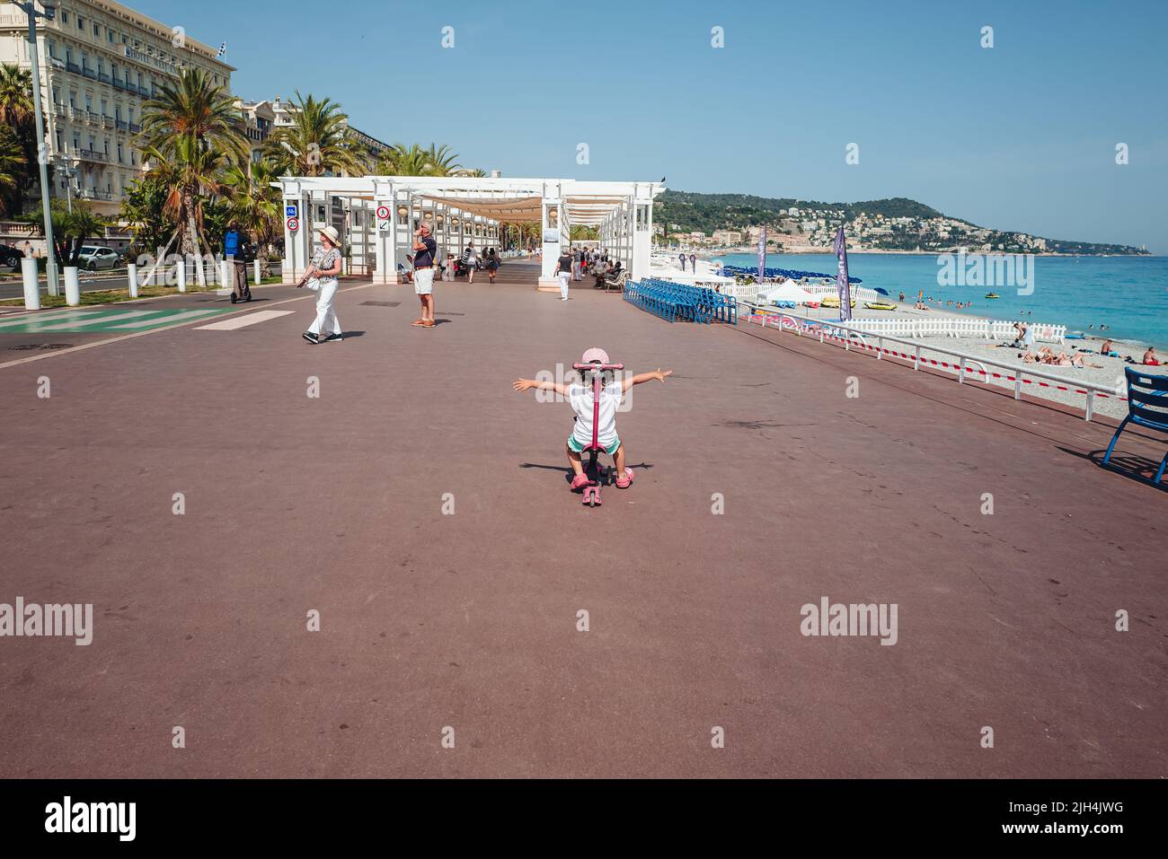 Nice, France-June 2022: life along the famous Promenade des Anglais ...